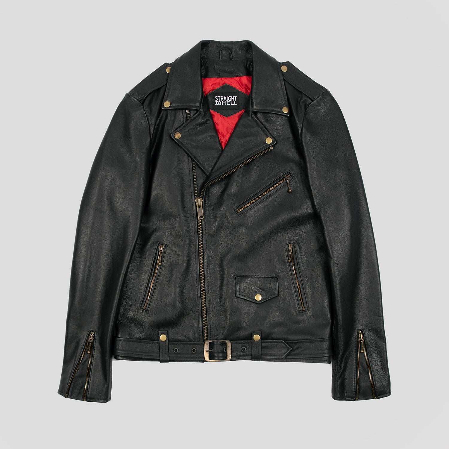 Men's Long Classic Fit Commando Leather Jacket - Black/Brass – Belmont ...